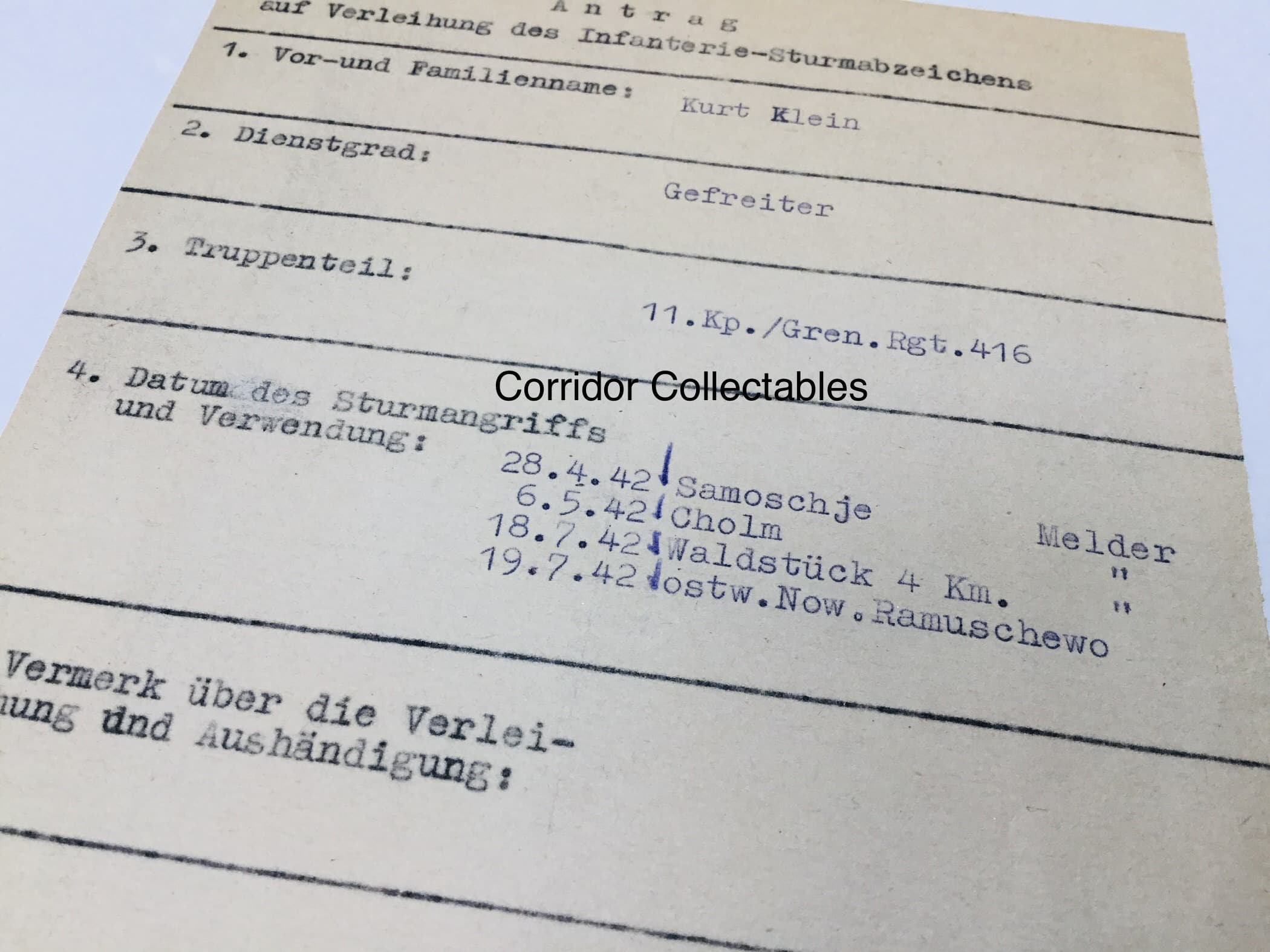 Wehrpass 123. Infanterie Division - Cholm - Demjansk 1942 - Corridor ...