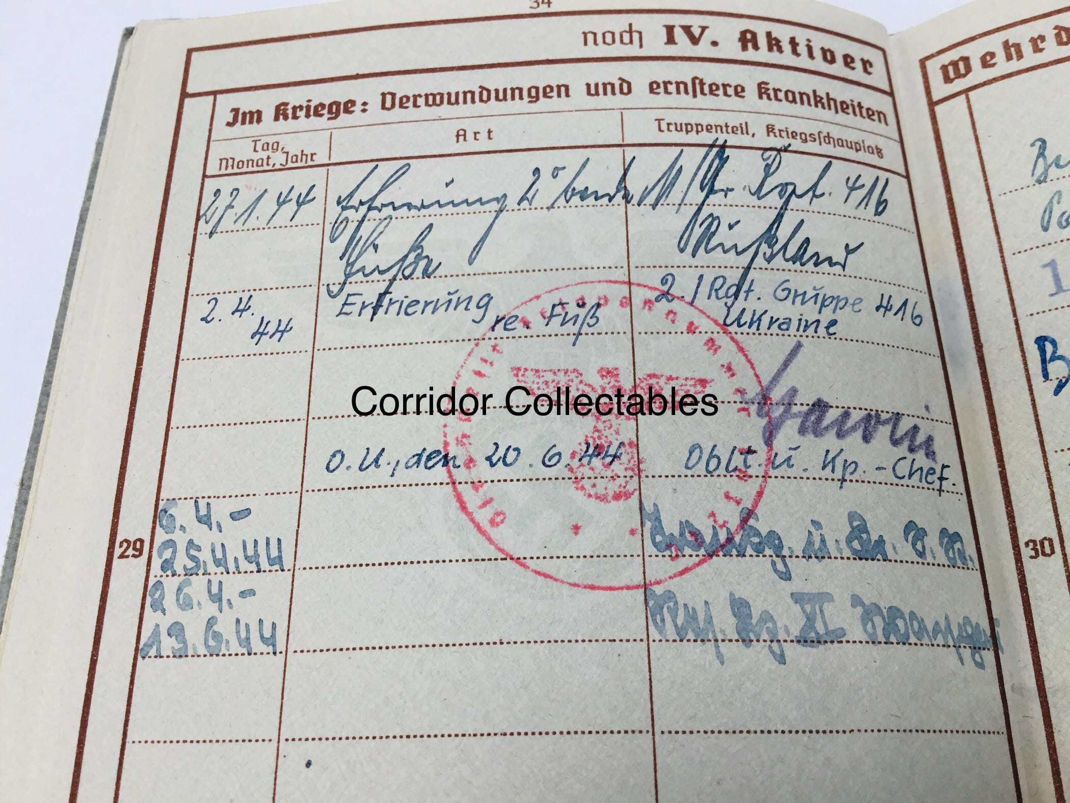 Wehrpass 123. Infanterie Division - Cholm - Demjansk 1942 - Corridor ...